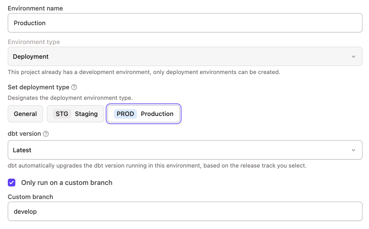 How Do I Use The Custom Branch Settings In A Dbt Environment Dbt 8123