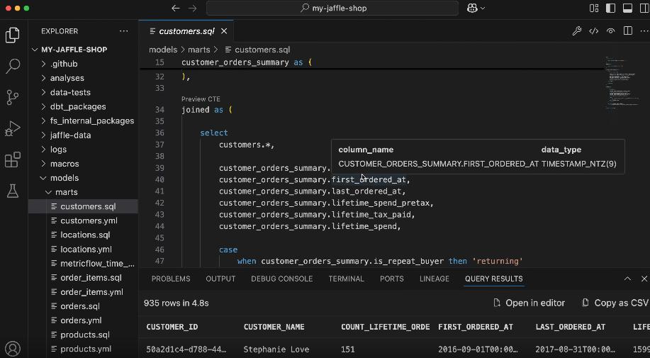 dbt extension features | dbt Developer Hub